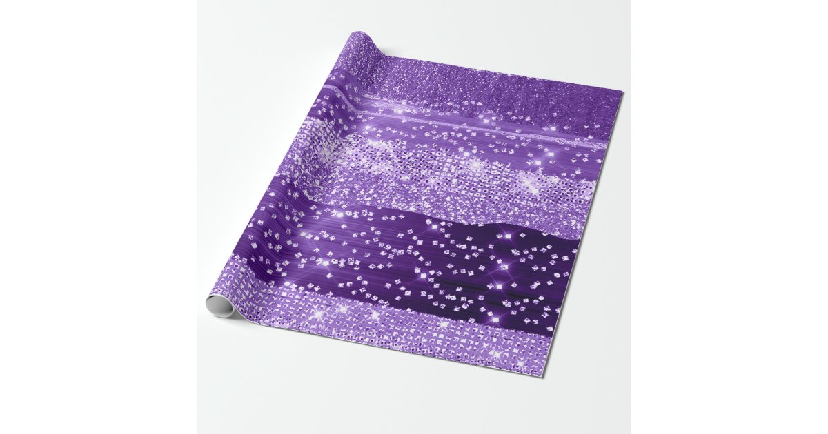 PURPLE VIOLET GLITTER SWEET 16TH BRIDAL Strokes Wrapping Paper | Zazzle
