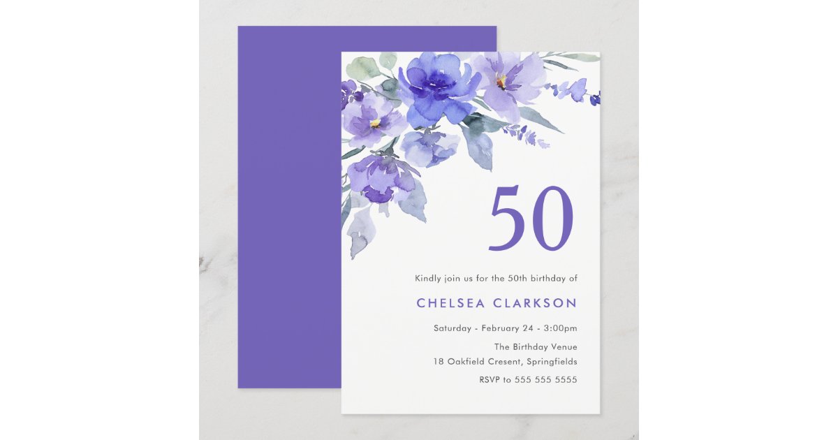 Purple Violet & Lavender 50th Birthday Party Invitation | Zazzle