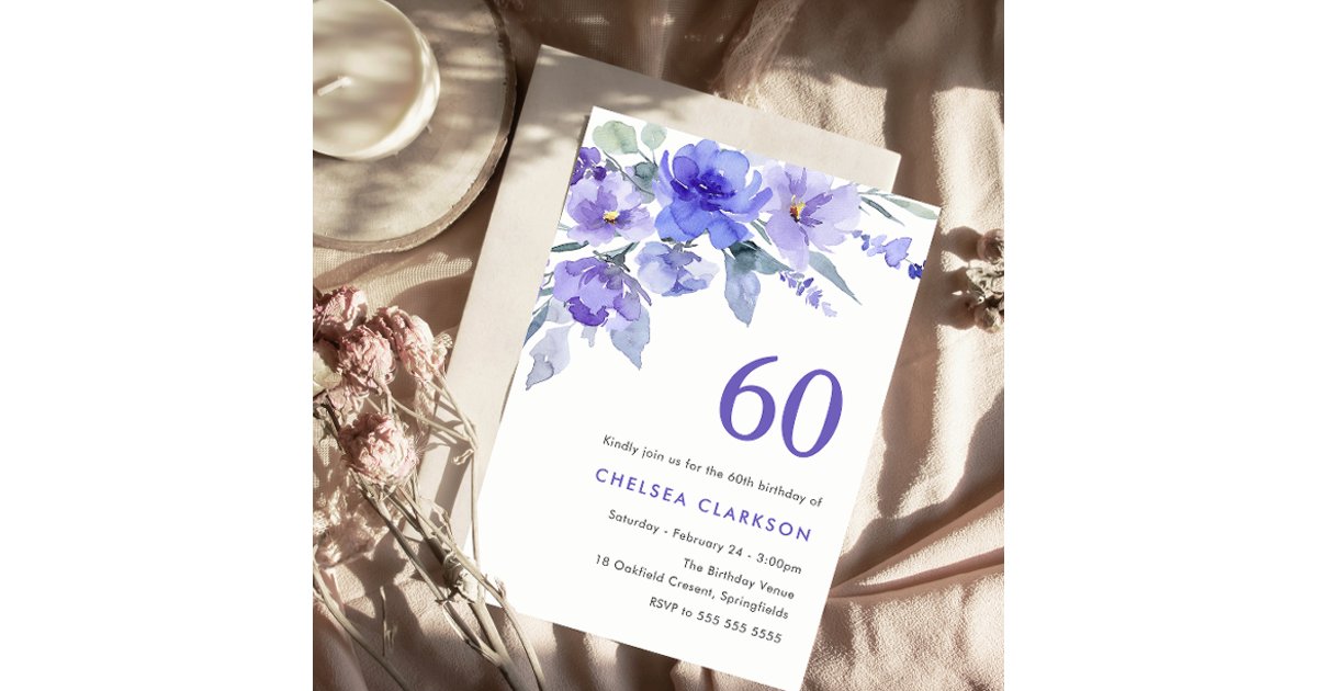 Purple Violet & Lavender 60th Birthday Party Invitation | Zazzle