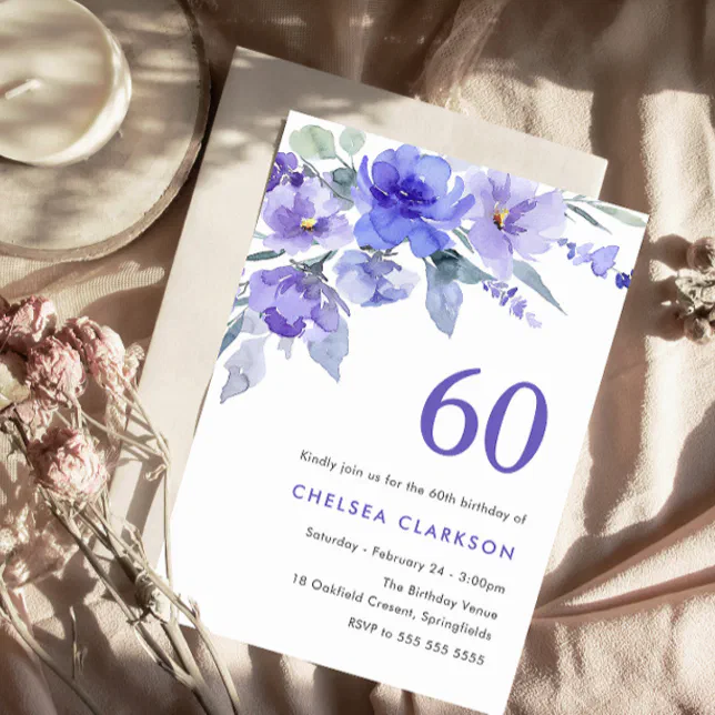 Purple Violet & Lavender 60th Birthday Party Invitation | Zazzle