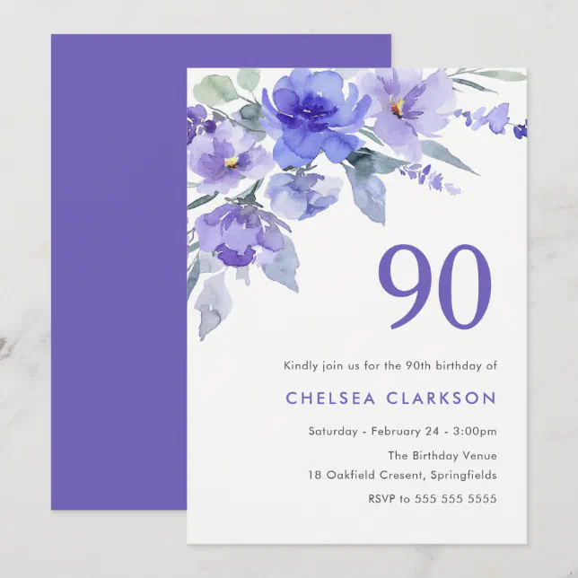 Purple Violet & Lavender 90th Birthday Party Invitation | Zazzle