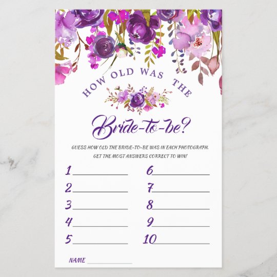 Purple Violet Peony Floral Bridal Shower Game | Zazzle.com
