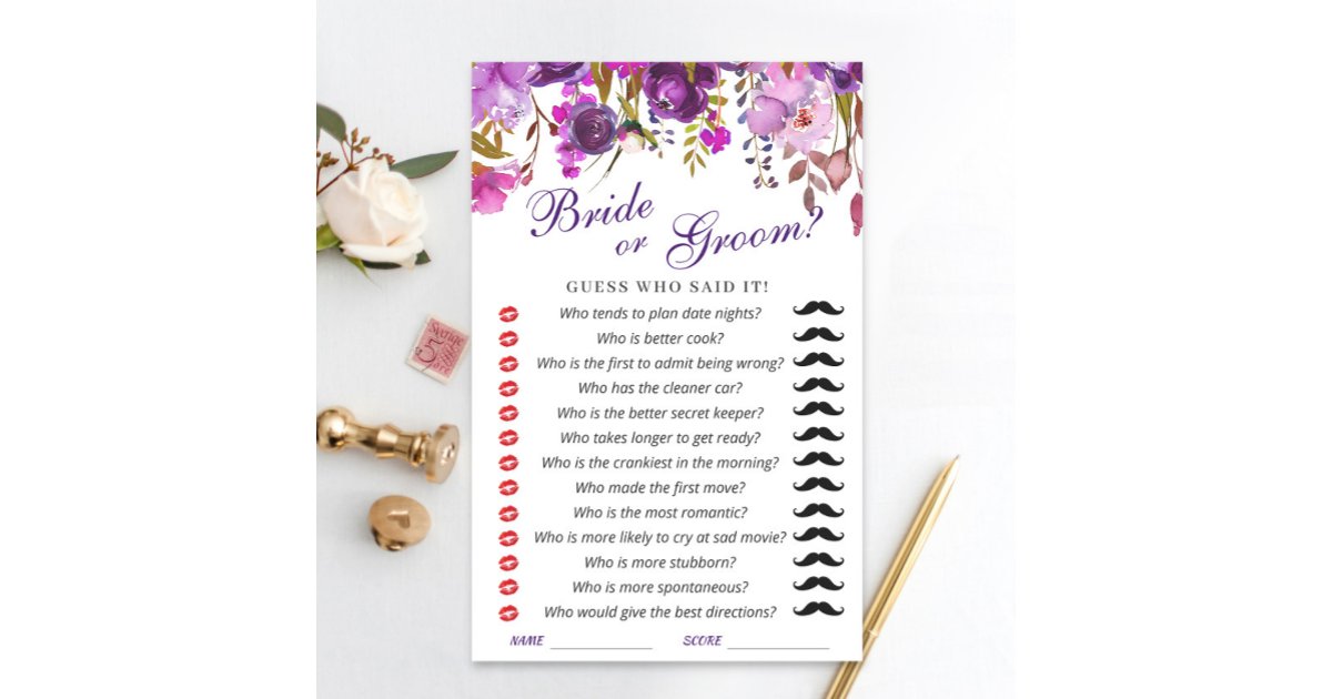 Purple Violet Peony Floral Bridal Shower Game | Zazzle