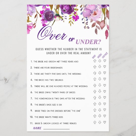 Purple Violet Peony Floral Bridal Shower Game | Zazzle.com