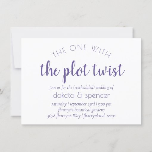 Purple Violet Script | One with Wedding Plot Twist Invitation | Zazzle