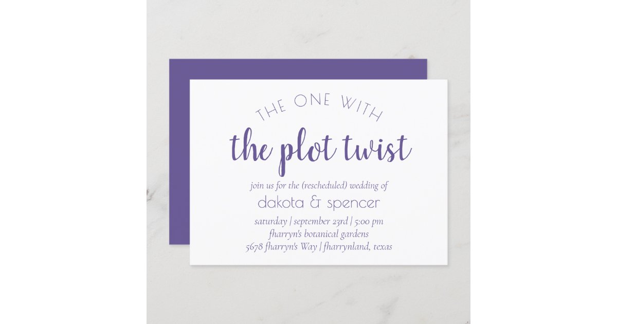 Purple Violet Script | One with Wedding Plot Twist Invitation | Zazzle