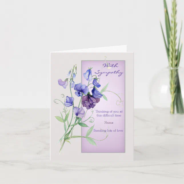 Purple violet sweet pea flowers Sympathy Card | Zazzle