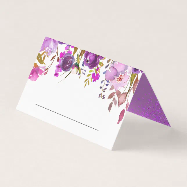 Purple Violet Watercolor Floral Wedding Place Card | Zazzle