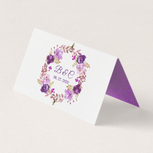 Purple Violet Watercolor Floral Wedding Place Card | Zazzle