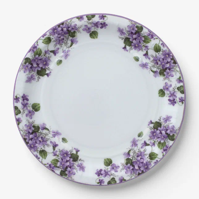 Purple Violets Hand Painted Paper Plate | Zazzle