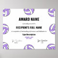 Purple Volleyball, best player recognition award Poster | Zazzle