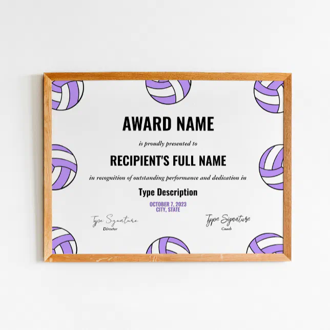 Purple Volleyball, best player recognition award Poster | Zazzle