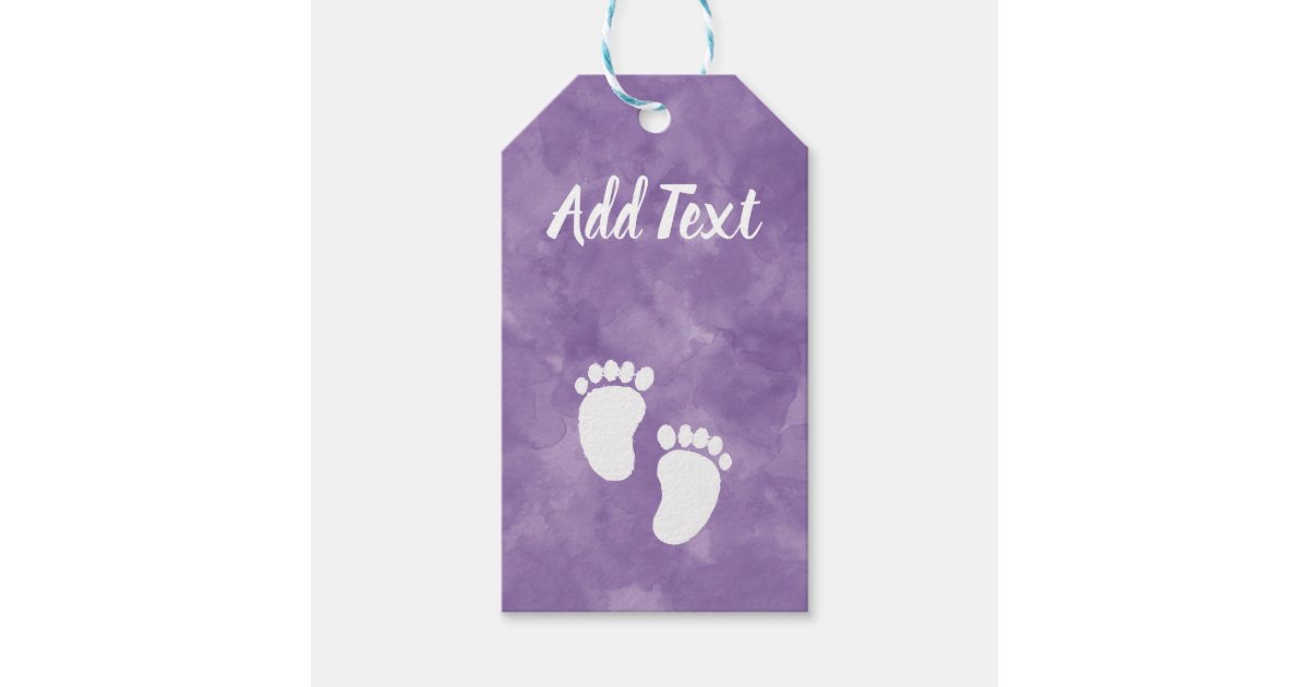 Purple Watercolor Baby Shower Foot Print Gift Tags | Zazzle