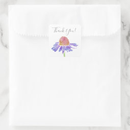 Purple Watercolor Coneflower Square Sticker | Zazzle