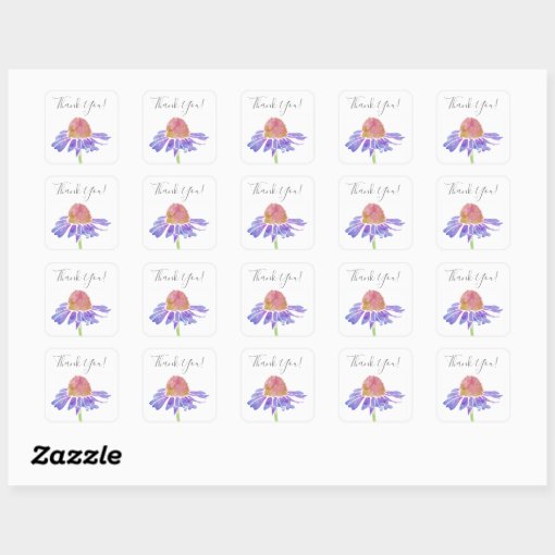 Purple Watercolor Coneflower Square Sticker | Zazzle