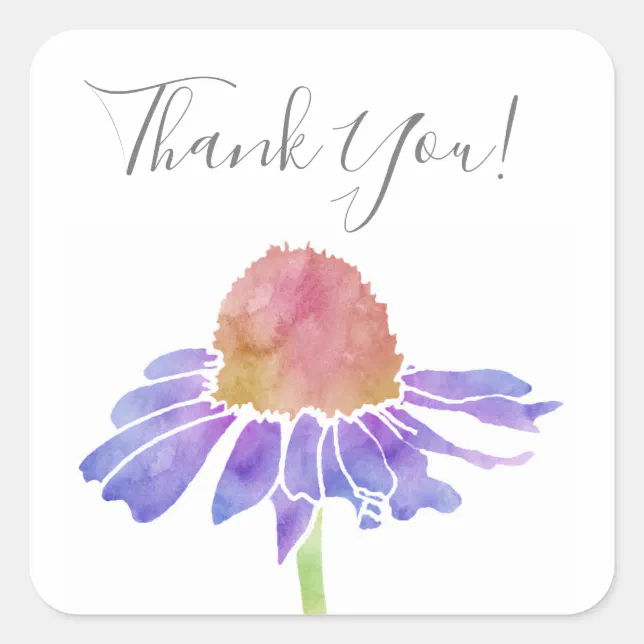 Purple Watercolor Coneflower Square Sticker | Zazzle
