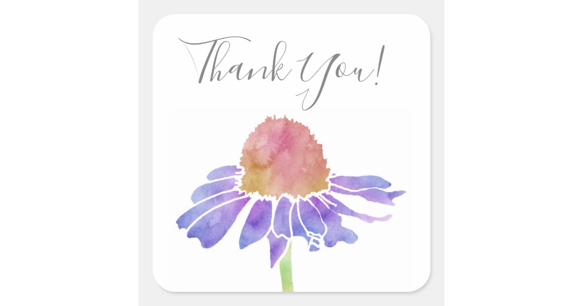 Purple Watercolor Coneflower Square Sticker | Zazzle