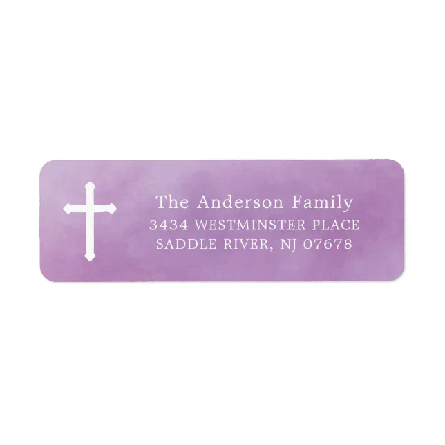 Purple Watercolor Cross Religious Return Address Label | Zazzle