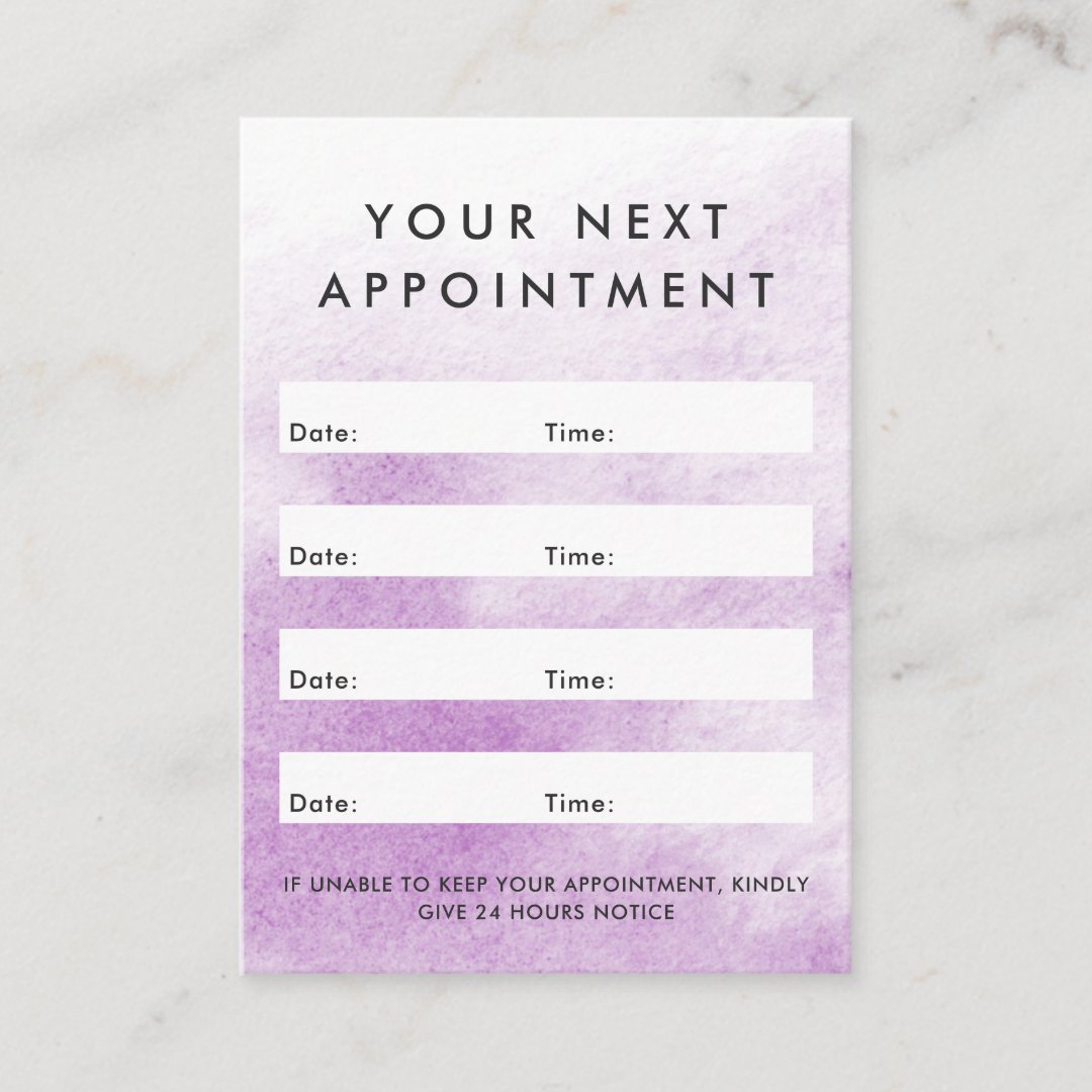 Purple watercolor custom logo vertical appointment card | Zazzle