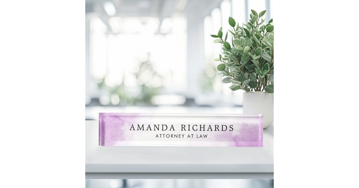 Purple watercolor desk name plate | Zazzle