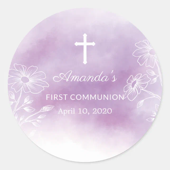 Purple Watercolor First Holy Communion Sticker | Zazzle