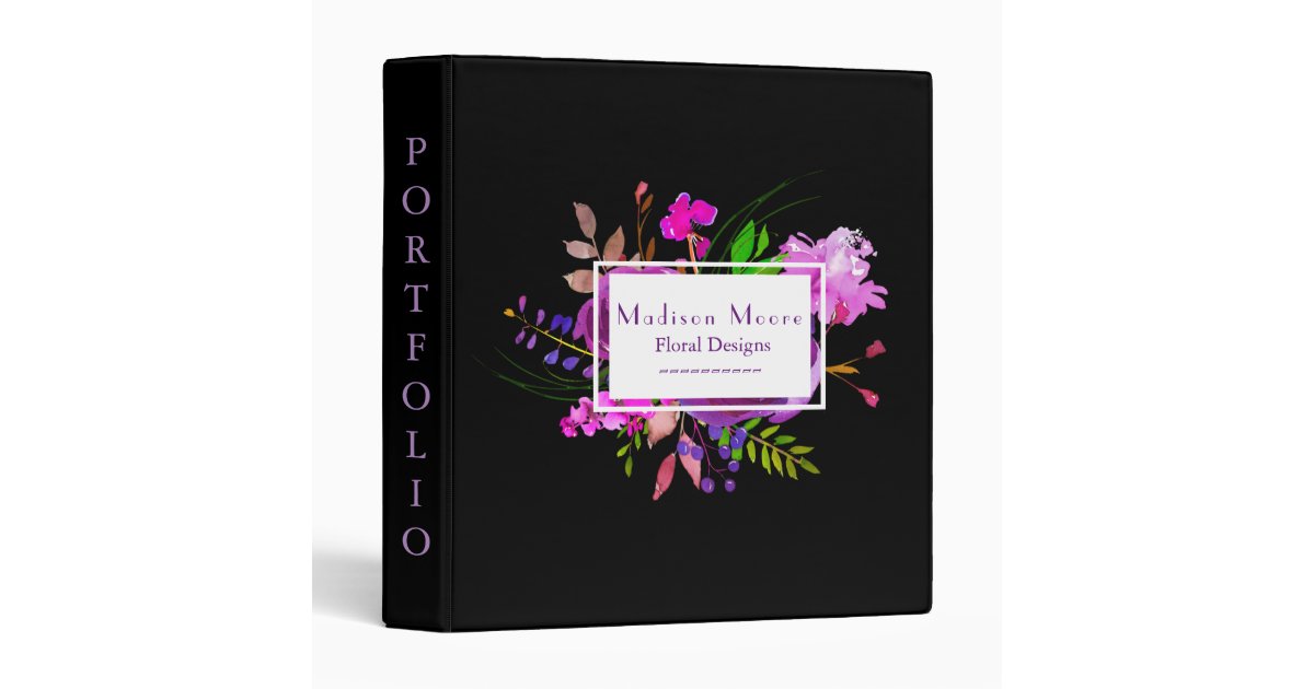 Purple Watercolor Floral Bouquet Portfolio Binder | Zazzle