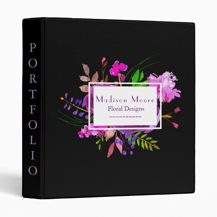 Purple Watercolor Floral Bouquet Portfolio Binder | Zazzle