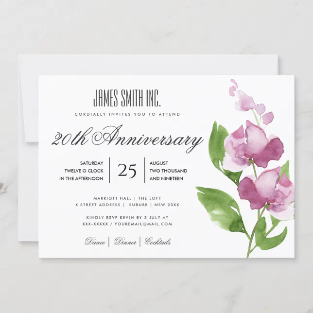 PURPLE WATERCOLOR FLORAL CORPORATE PARTY EVENT INVITATION | Zazzle