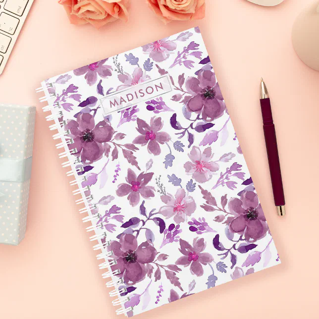 Purple Watercolor Floral Personalized Planner | Zazzle
