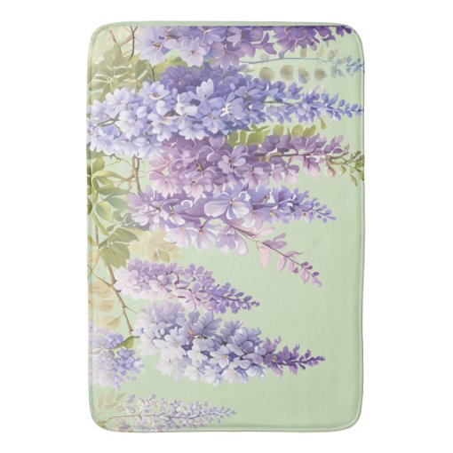 Purple watercolor floral wisteria lilac botanical bath mat | Zazzle