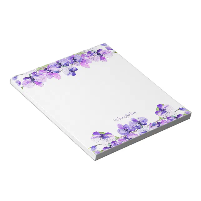 Purple Watercolor Flower Border Notepad | Zazzle