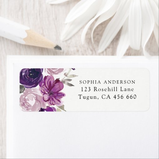 Purple Watercolor Flowers Return Address Label | Zazzle