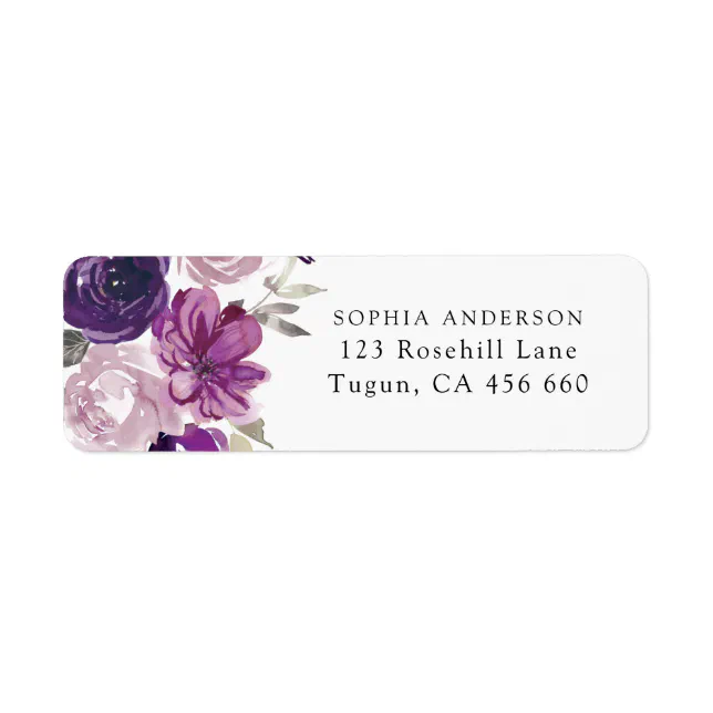 Purple Watercolor Flowers Return Address Label | Zazzle