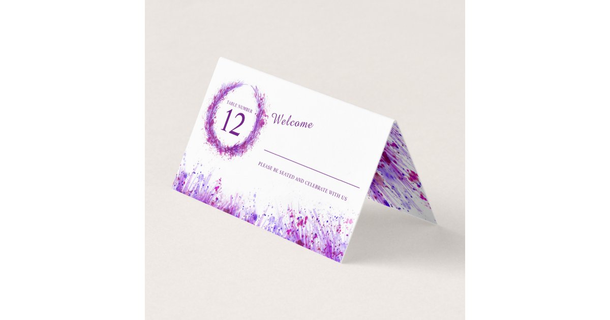 Purple watercolor grass splash wedding place cards | Zazzle.com