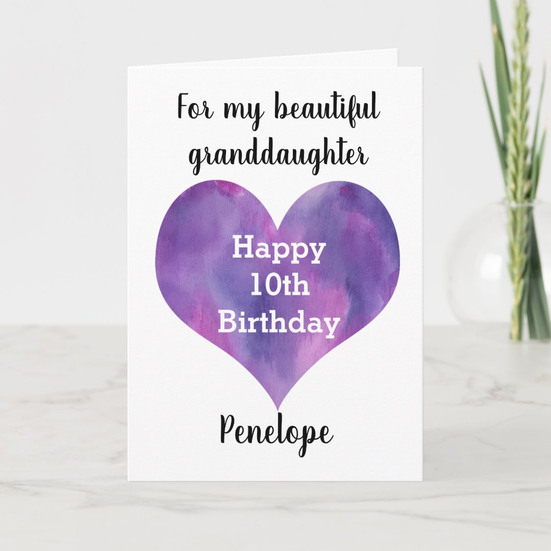Purple Watercolor Heart 10th Birthday Card | Zazzle