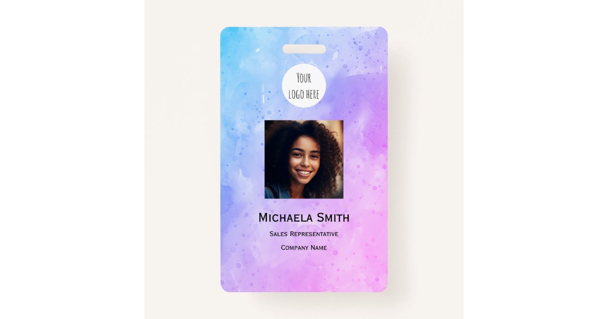Purple Watercolor ID Card Minimalist Employee Badge | Zazzle