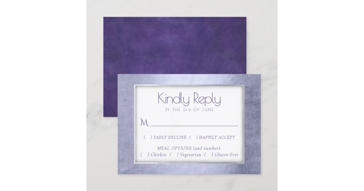 Purple Watercolor | Lavender Violet Entree Choice RSVP Card | Zazzle