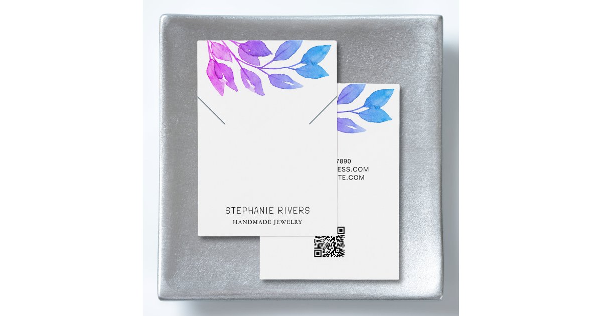 Purple Watercolor QR Code Necklace Display Card | Zazzle