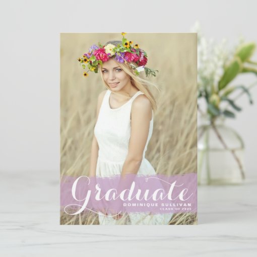 Purple Watercolor Splash Photo Graduation Invitation | Zazzle
