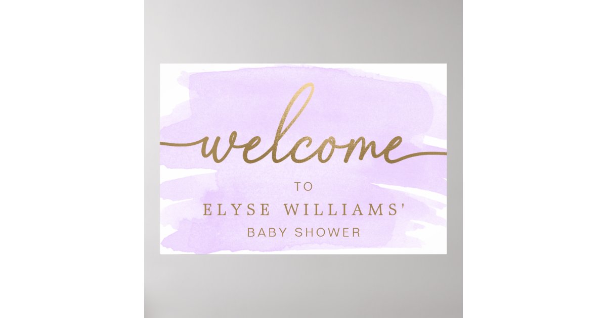 Purple Watercolour Gold Welcome Sign Poster | Zazzle