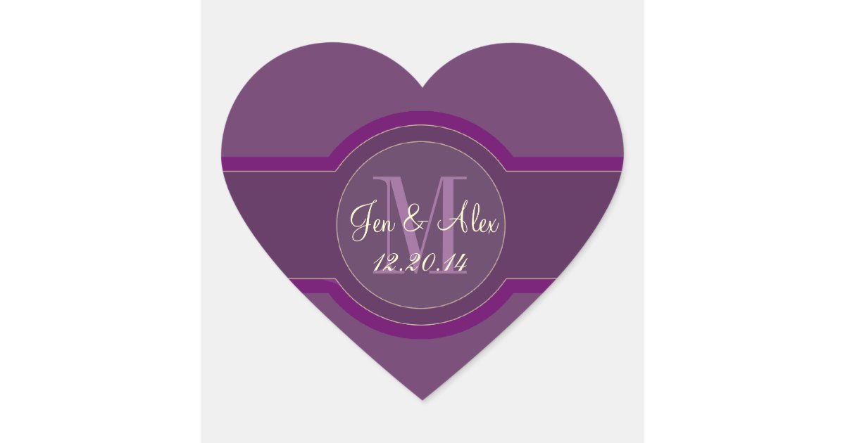 Purple Wedding Favour Stickers Heart Shaped | Zazzle