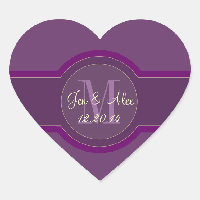 Purple Wedding Favour Stickers Heart Shaped | Zazzle