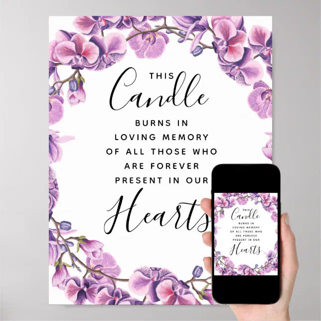 purple wedding flower Memory candle sign wedding | Zazzle
