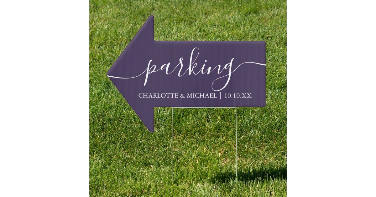 Purple Wedding Parking This Way Arrow Sign | Zazzle