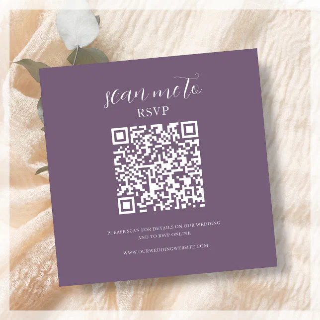 Purple | Wedding RSVP QR Code Enclosure Card | Zazzle