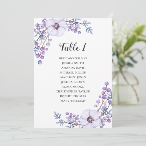 Purple wedding seating chart. Flowers table plan Invitation | Zazzle