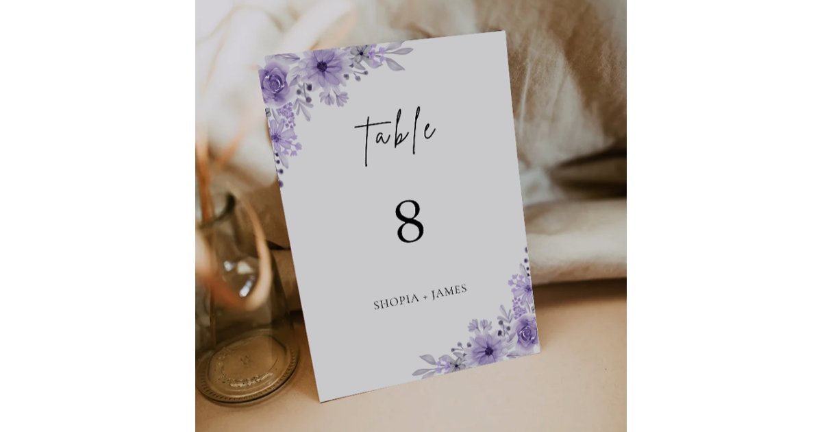 Purple Wedding Table Cards Template | Zazzle