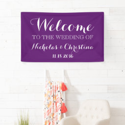 PURPLE Welcome Wedding Banner Rustic Gold | Zazzle