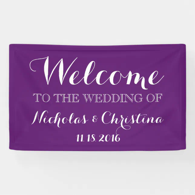 PURPLE Welcome Wedding Banner Rustic Gold | Zazzle