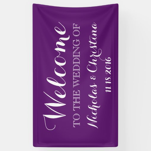 PURPLE Welcome Wedding Banner Rustic Gold | Zazzle